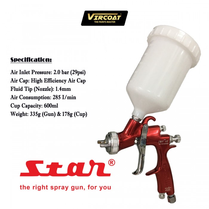 M-STAR SMV-4F 142G Spray Gun 1.4mm/ Top-Fed Gravity Spray Gun