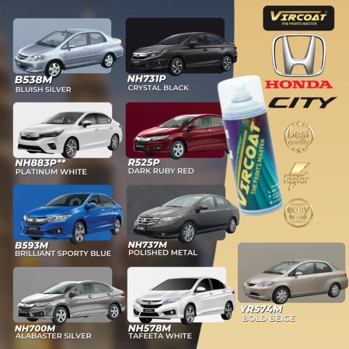 [Honda City] VIRCOAT Aerosol Spray 2K Paint/ Car Body Touch Up Paint ...