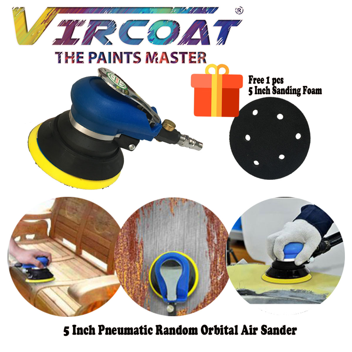 5"Pneumatic Polishing Machine Random Orbital Air Sander, power sanders ...